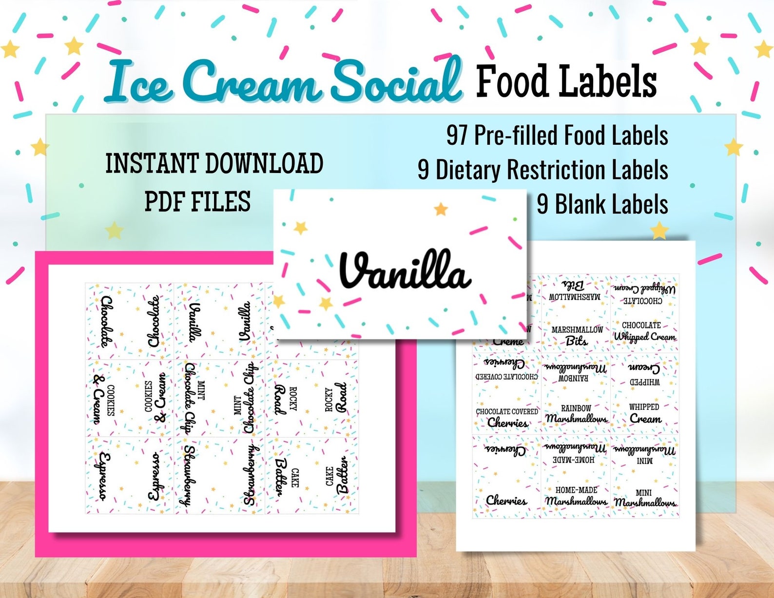 Ice Cream Social Food Labels, Ice Cream Bar Food Labels, Sundae Labels ...