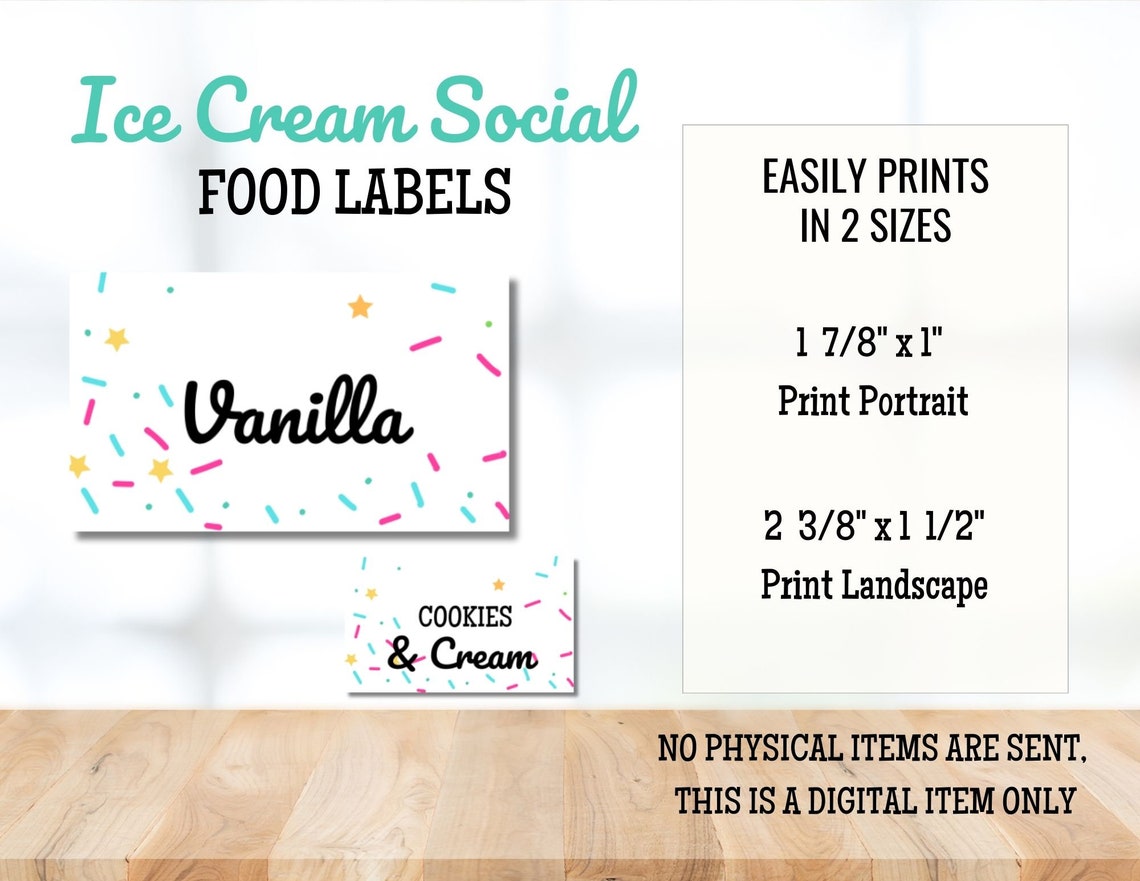 Ice Cream Social Food Labels, Ice Cream Bar Food Labels, Sundae Labels ...
