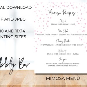Mimosa Menu Bundle Printable, Bubbly Bar, Mimosa Bar, Printable Party ...