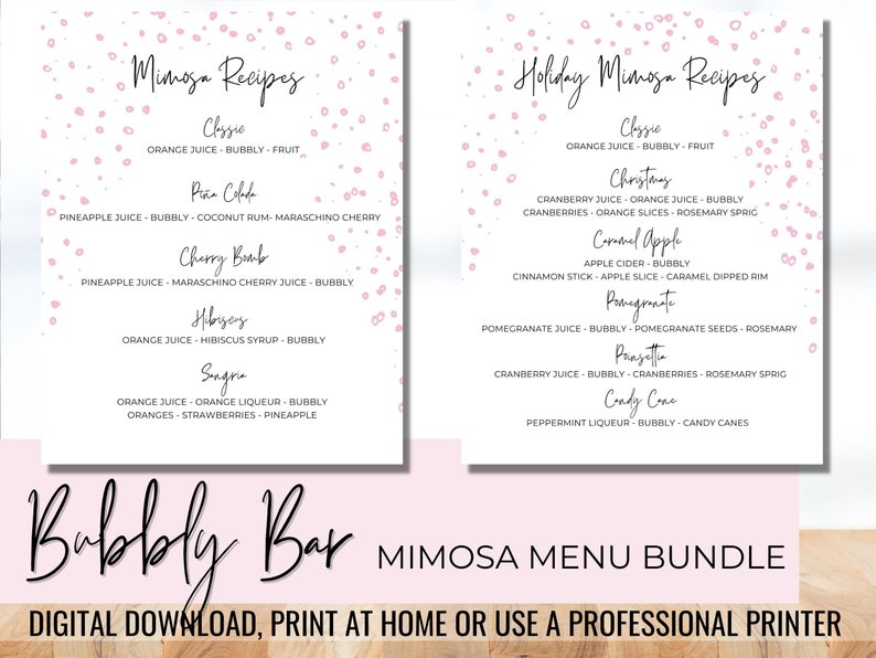 Mimosa Menu Bundle Printable, Bubbly Bar, Mimosa Bar, Printable Party, Party Decorations ...