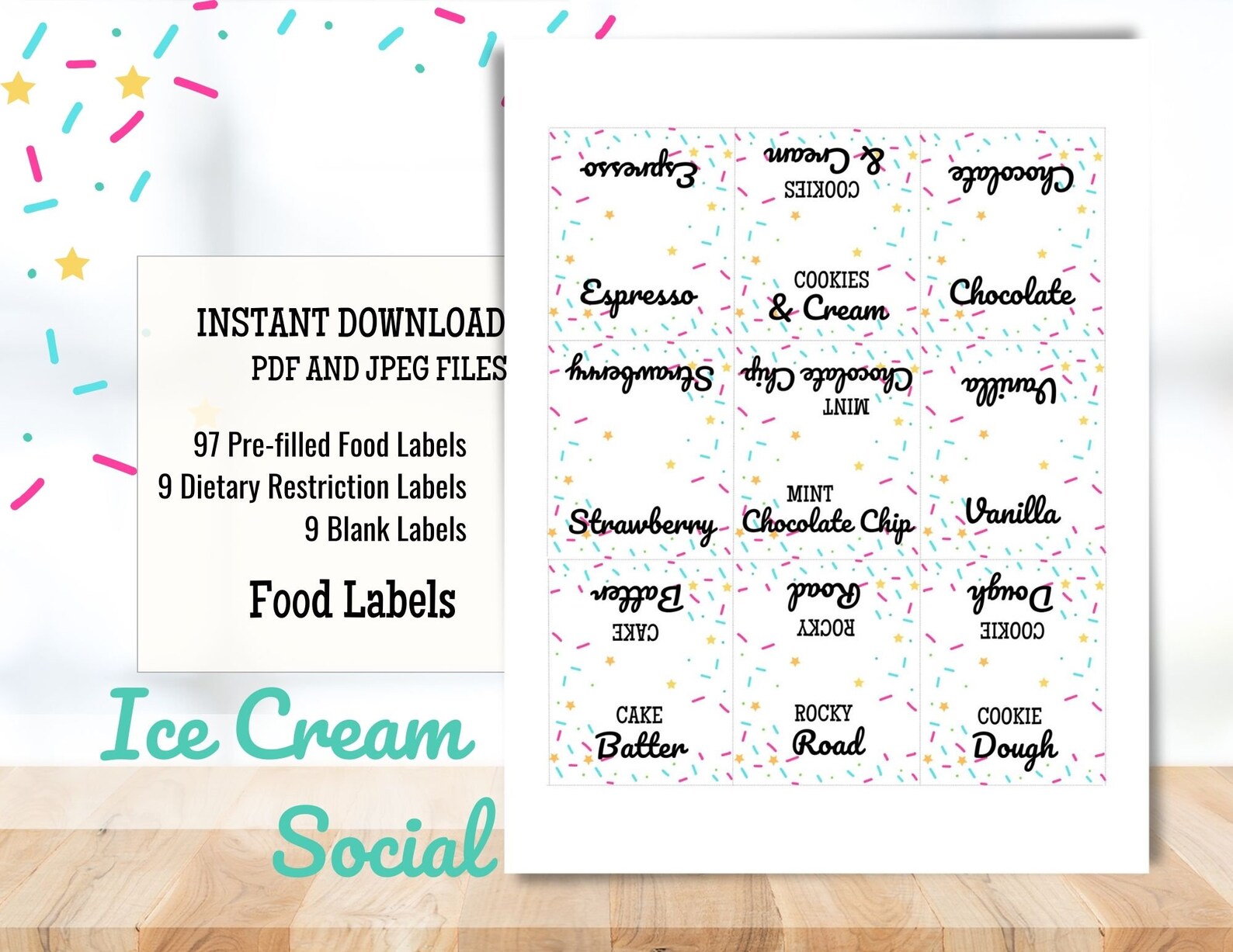 Ice Cream Social Food Labels, Ice Cream Bar Food Labels, Sundae Labels ...