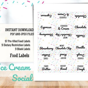 Ice Cream Social Food Labels, Ice Cream Bar Food Labels, Sundae Labels ...