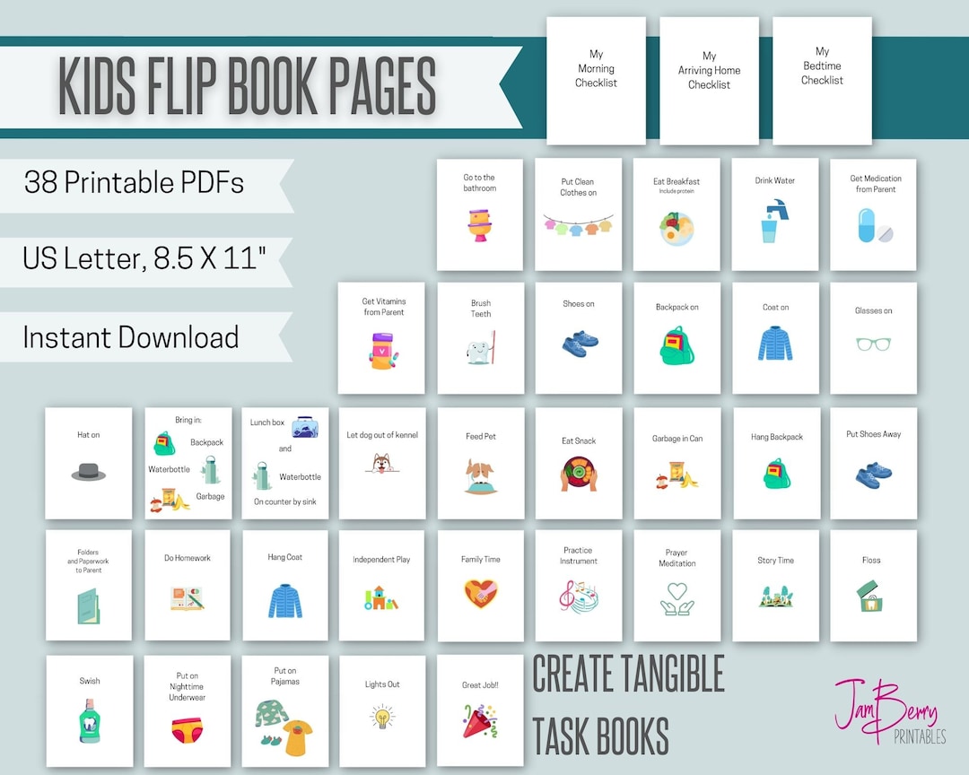 Kids Responsibilities Chart Task Flip Book Pages ADHD ASD ODD Printable Pdf Kids ...
