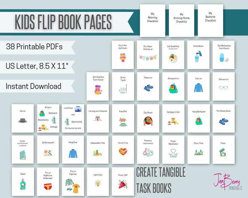 Kids Responsibilities Chart Task Flip Book Pages ADHD ASD ODD Printable ...