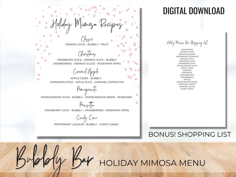 Mimosa Holiday Menu Printable, Bubbly Bar, Mimosa Bar, Printable Party ...