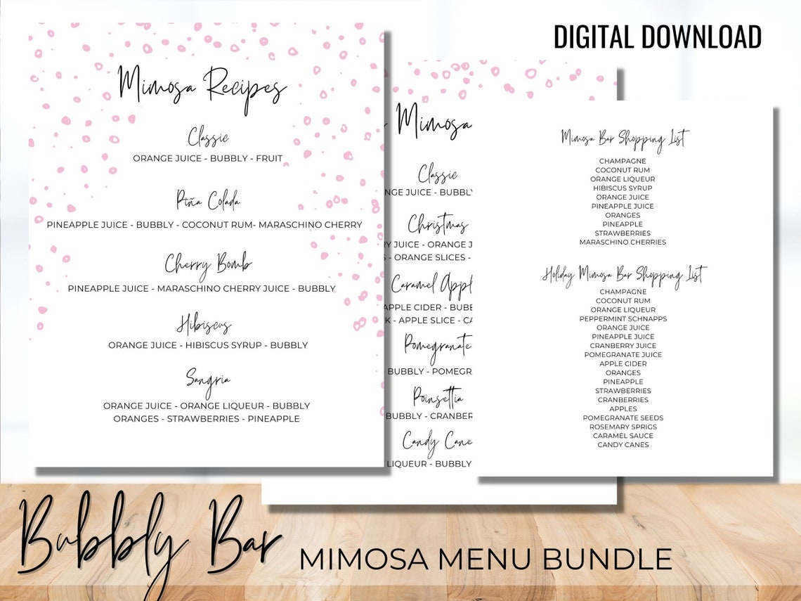 Mimosa Menu Bundle Printable, Bubbly Bar, Mimosa Bar, Printable Party, Party Decorations ...
