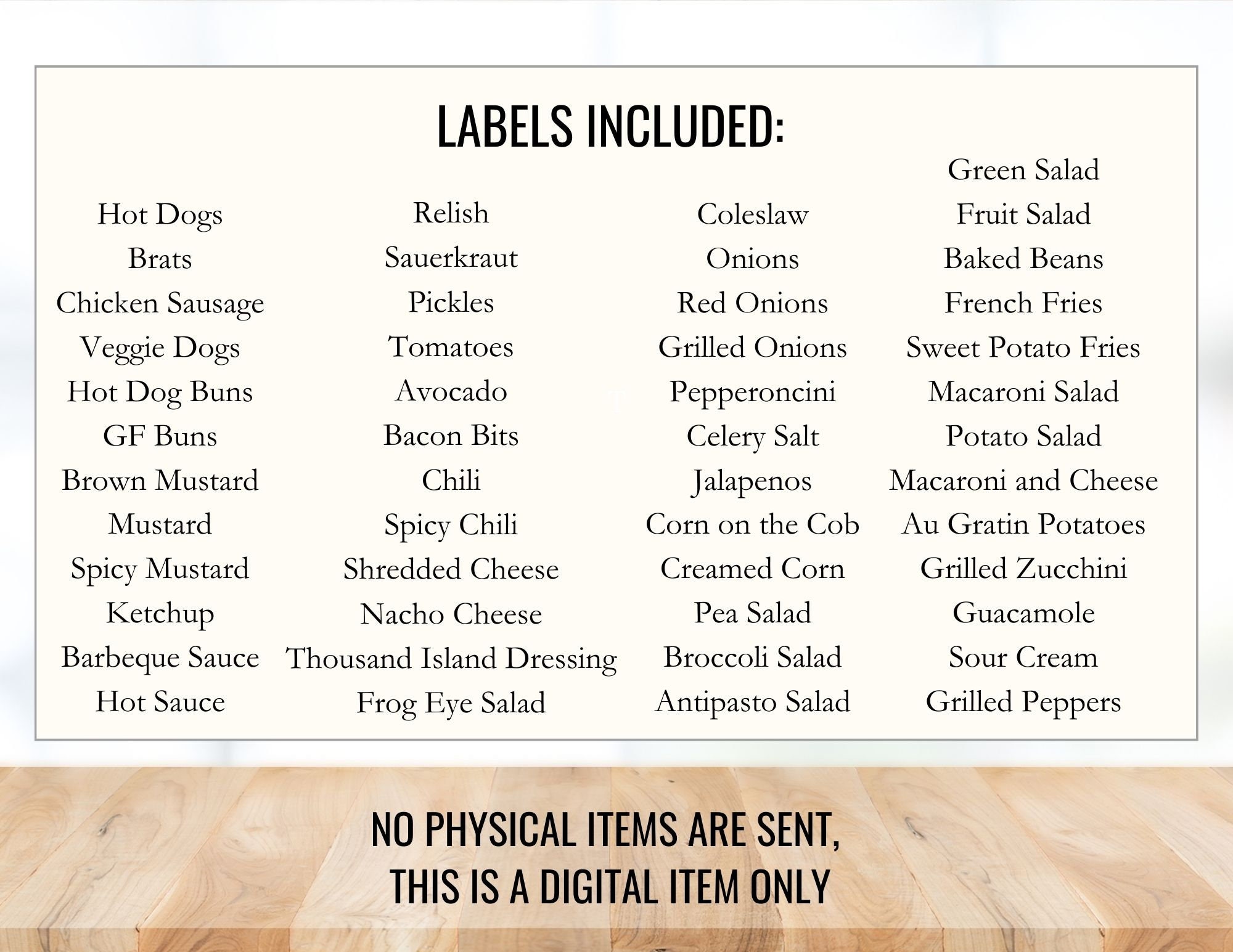 Hot Dog Bar Food Labels, Fireside Party Food Labels, Buffet Labels, Hot ...