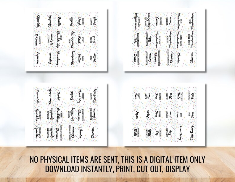 Ice Cream Social Food Labels, Ice Cream Bar Food Labels, Sundae Labels ...