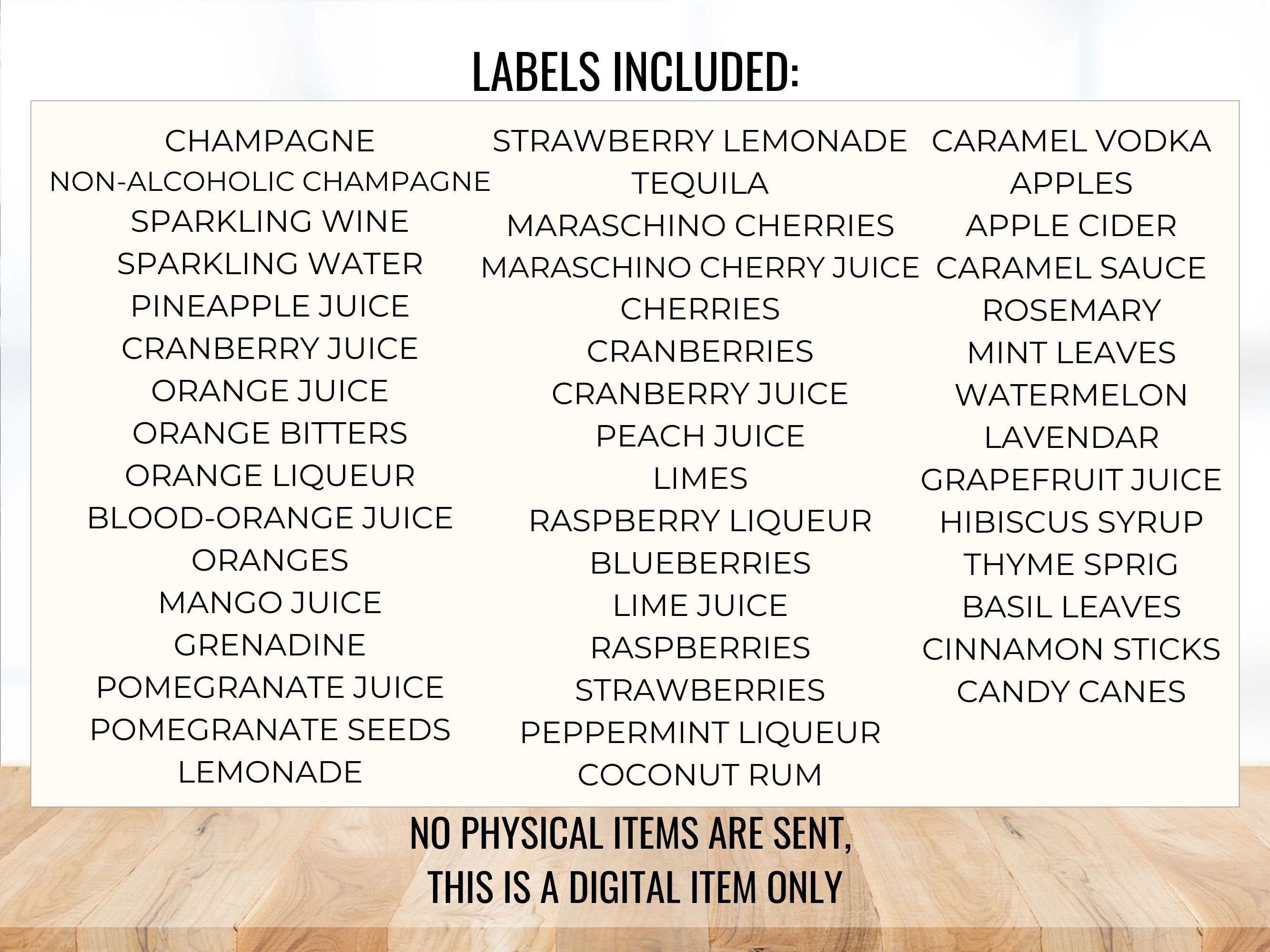 Mimosa Bar Food and Drink Labels, Printable, Bubbly Bar, Mimosa Bar ...