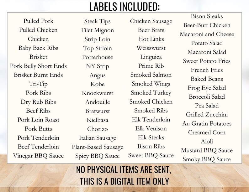 Barbeque Party Food Labels Food Labels Instant Download - Etsy