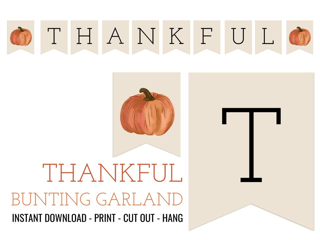 Thankful Garland Bunting, Fall Bunting, Bunting, Printable Party, Party ...