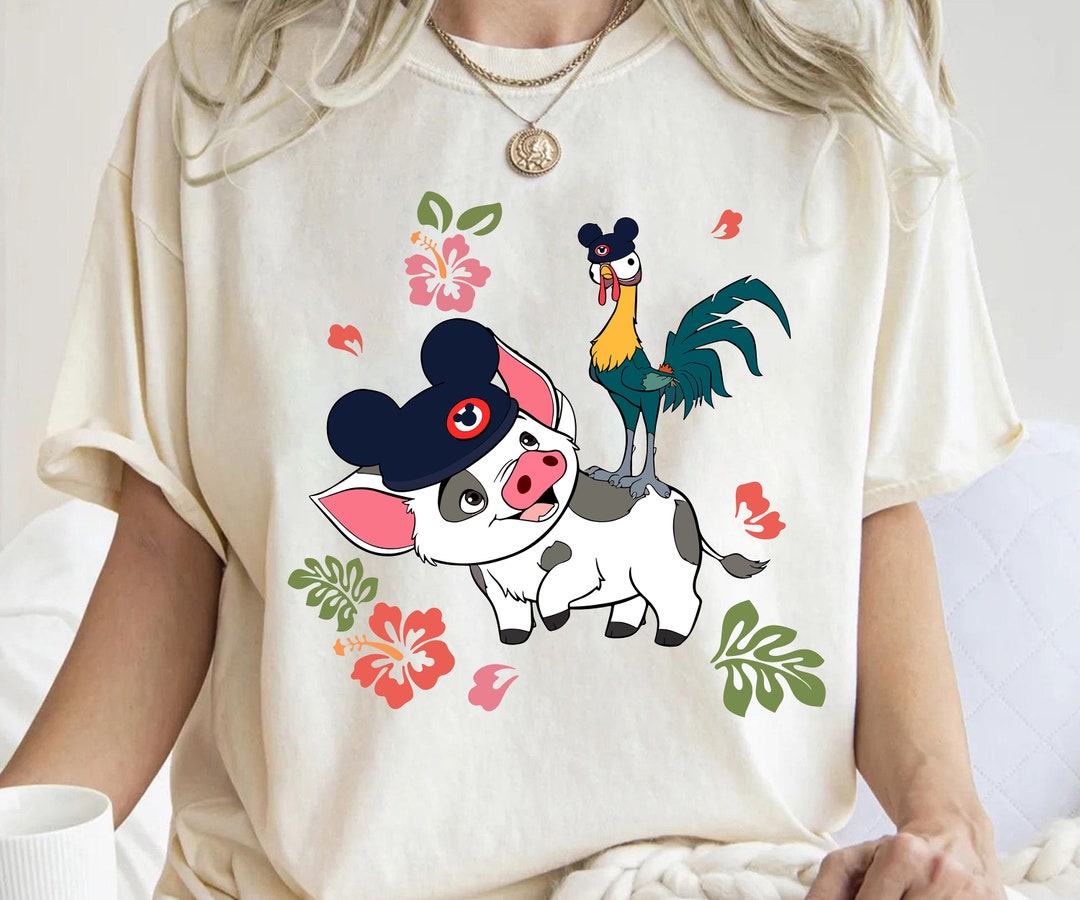 Disney Moana 70s Style Floral Pua Hei Hei With Mickey Hat Shirt, Cute ...