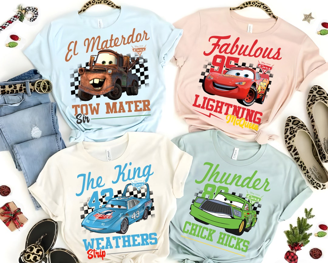 Retro Cars Lightning Mcqueen Tow Mater Checkboard Shirt, Disney Cars ...