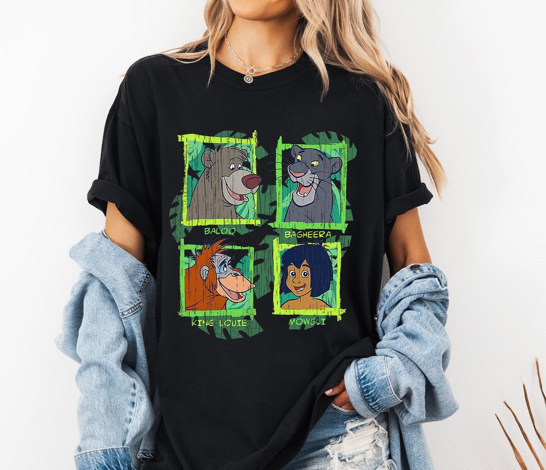 Disney Jungle Book Character Names Box Poster Shirt, Mowgli, Baloo ...