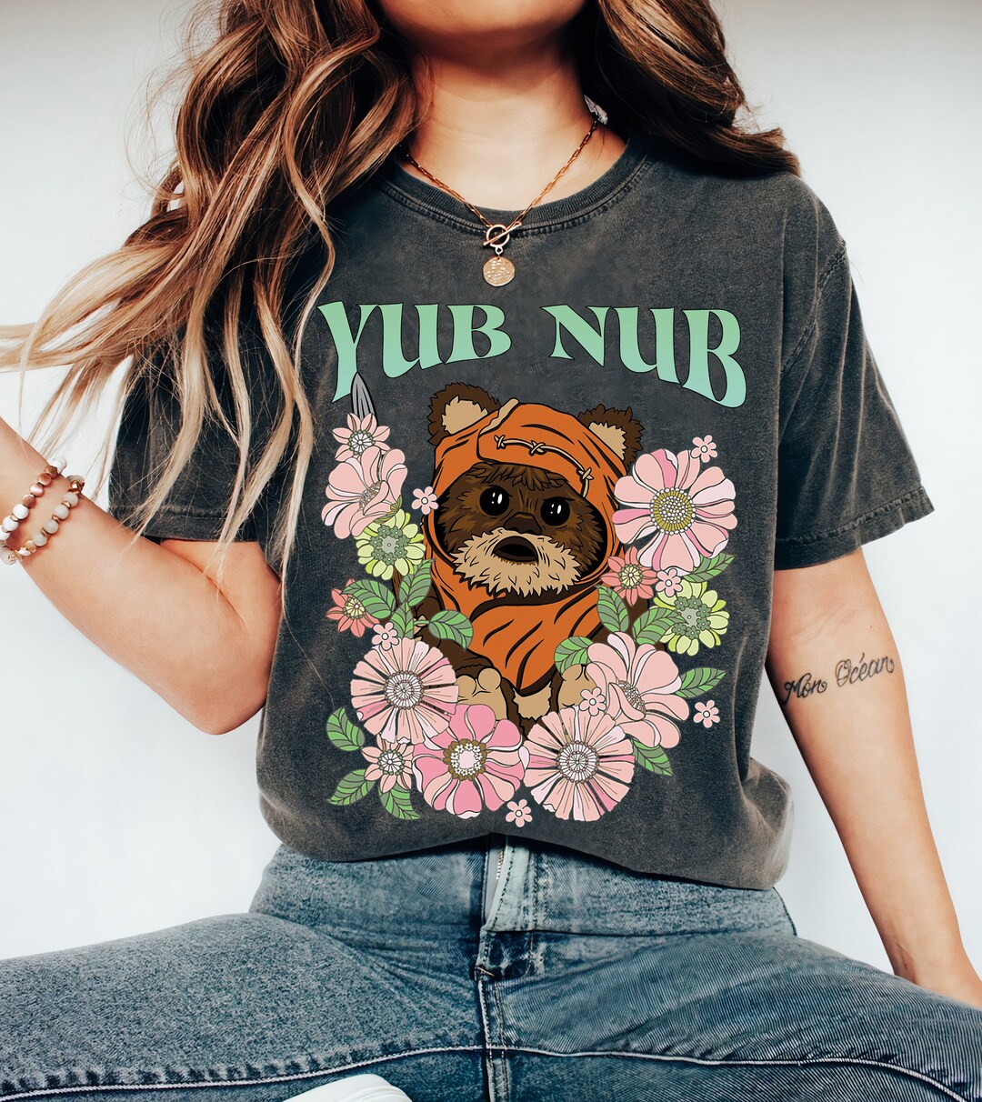 Star Wars Yub Nub Cute Flower Cartoon Graphic T-shirt, Ewok Celebration ...