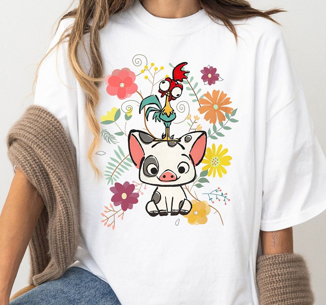 Disney Moana 70s Style Floral Pua and Hei Hei Shirt, Cute Moana Shirt ...