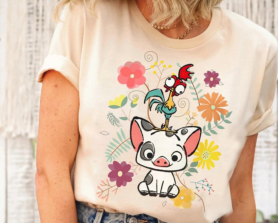 Disney Moana 70s Style Floral Pua and Hei Hei Shirt, Cute Moana Shirt ...