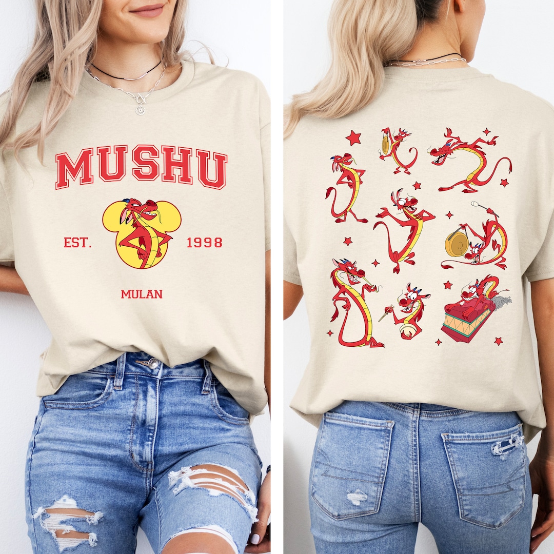 Two-side Disney Mushu T-shirt, Vintage Mulan Mushu Dragon Pose Shirt ...
