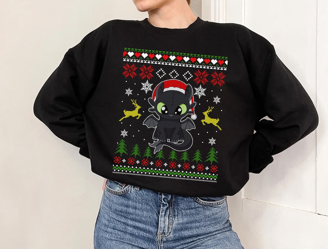 How to Train Your Dragons Toothless Ugly Christmas Sweater, Cute Santa ...