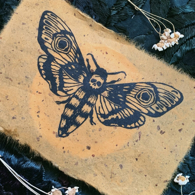 Death's-head Hawkmoth Handmade Print Moth Linocut Print Dali Skull ...