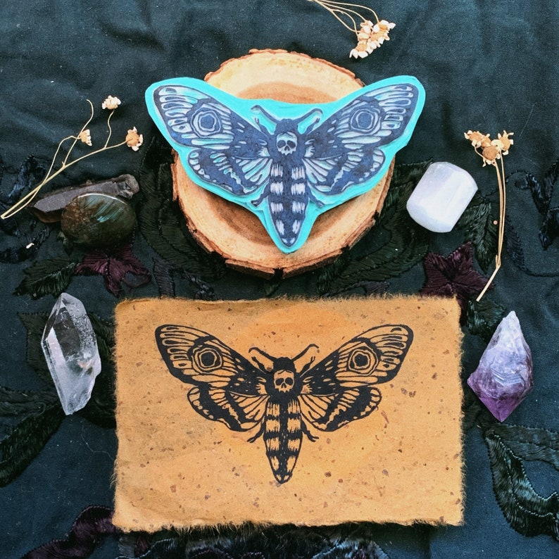 Death's-head Hawkmoth Handmade Print Moth Linocut Print Dali Skull ...