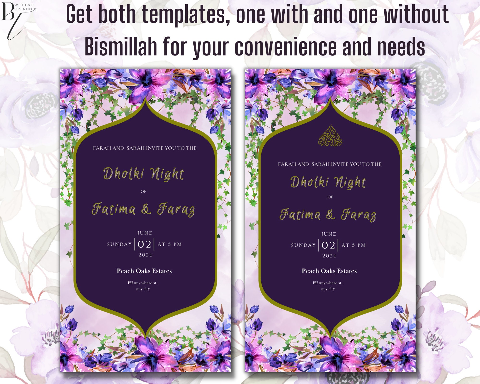 Animated Plum Mayoun Mayun Dholki Haldi Mehndi Editable Digital Wedding ...