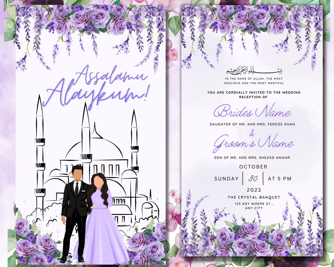 Purple Walima Digital Invitation Card Template Desi Muslim Editable ...