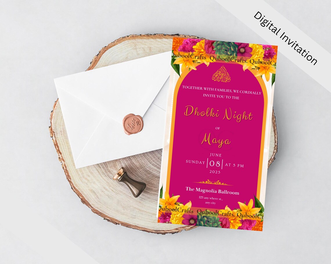 Pink Animated Digital Mehndi Mayoun Mayun Haldi Dholki Invitation Card ...