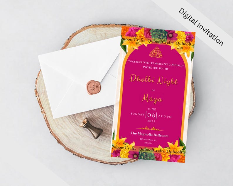 Pink Animated Digital Mehndi Mayoun Mayun Haldi Dholki Invitation Card ...