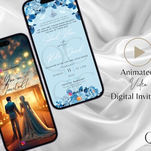 Animated Blue Reception Walima Shaadi Nikkah Engagement Wedding Digital ...