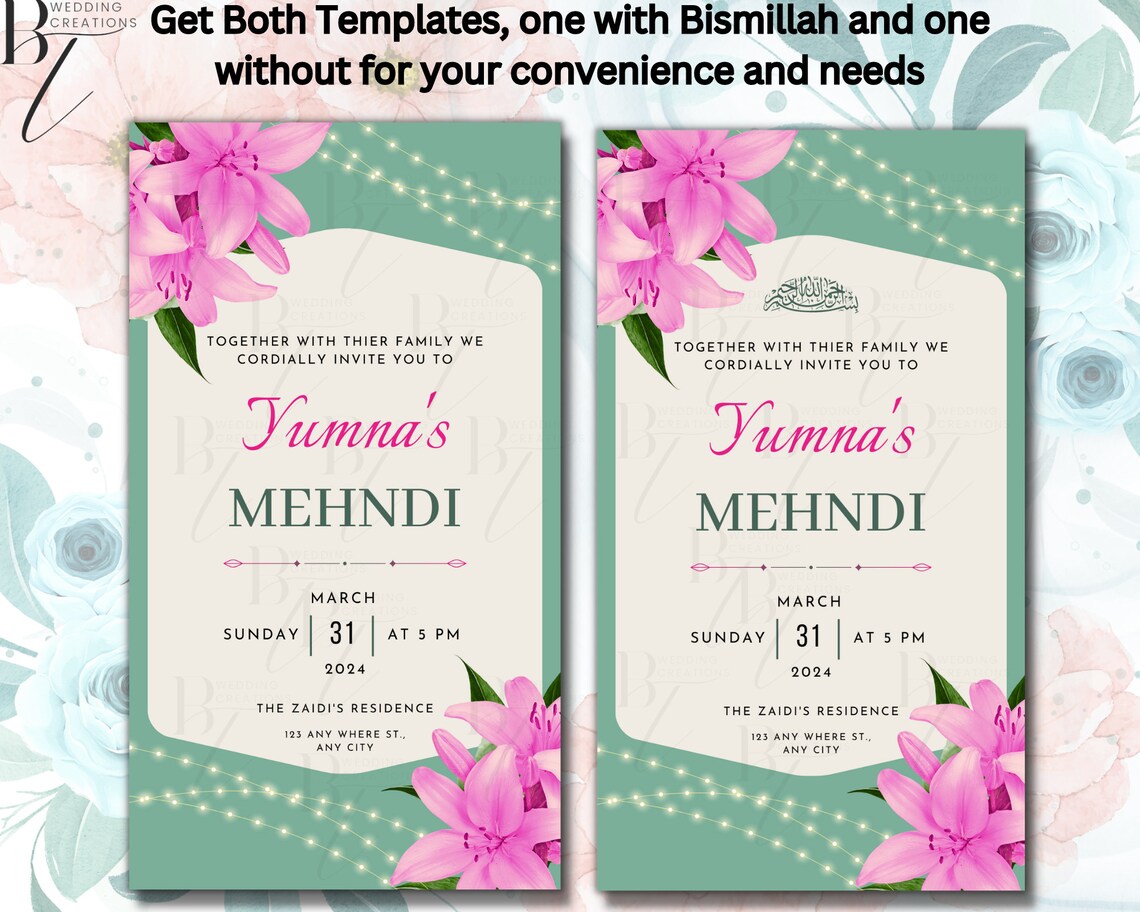 Animated Turquoise Mehndi Dholki Mayoun Mayun Haldi Henna Sangeet ...