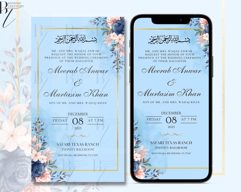 Editable Wedding Engagement Card Walima Shaadi Nikkah Invitation Cards ...