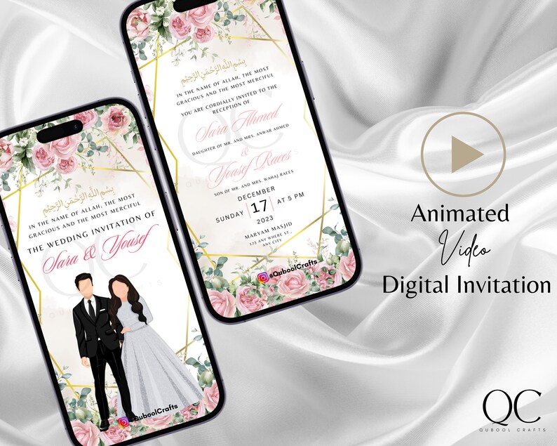 Animated Pink Digital Walima Shaadi Nikkah Ceremony Wedding Engagement ...