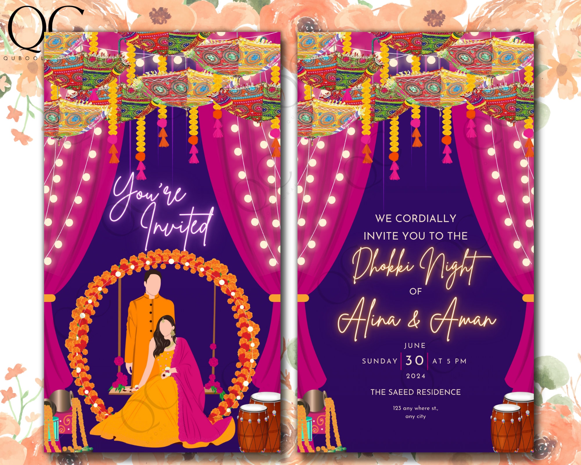 Animated Digital Dholki Mayoun Mehndi Haldi Pithi Sangeet Wedding ...