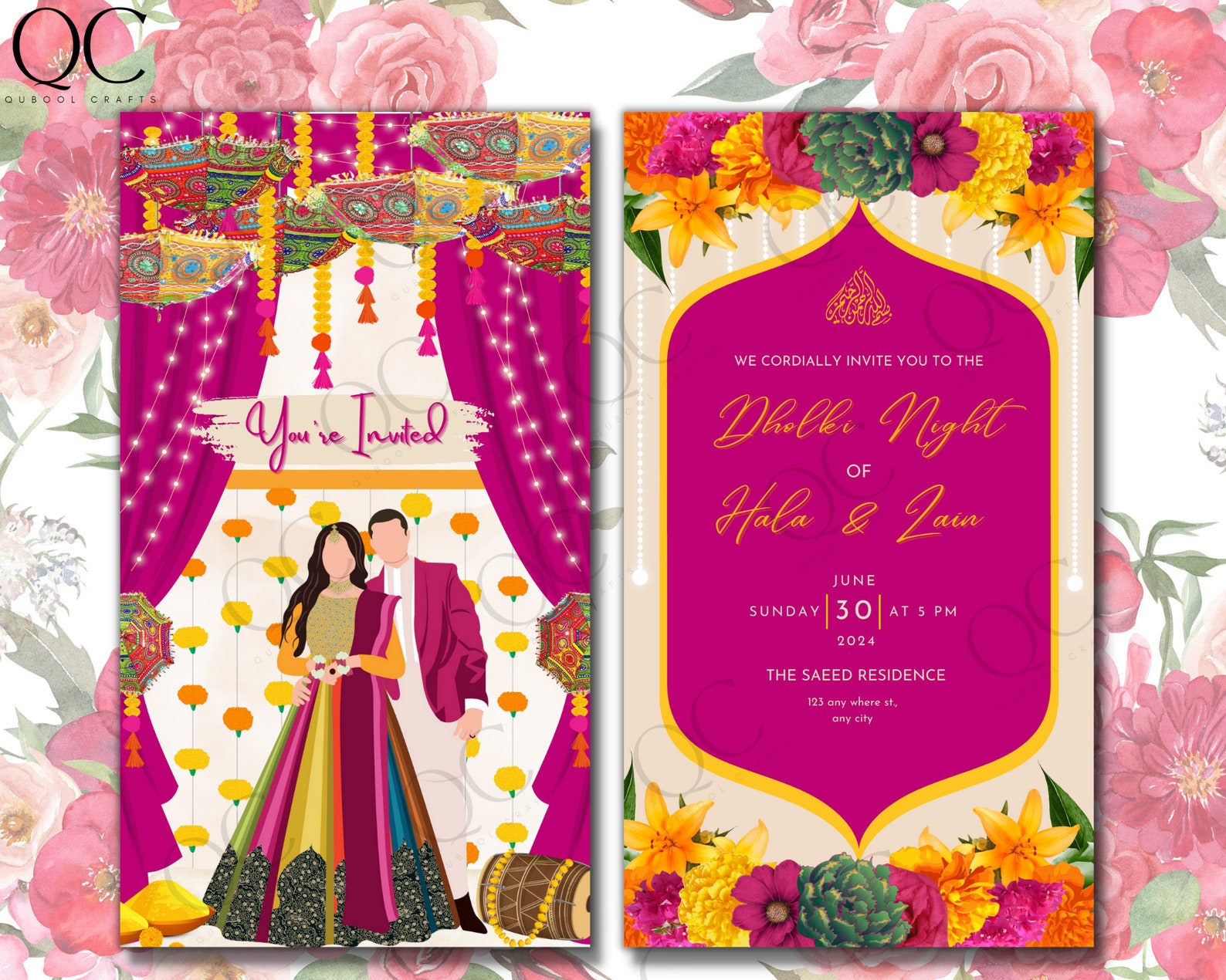 Animated Colorful Mehndi Dholki Mayoun Mayun Haldi Henna Night ...