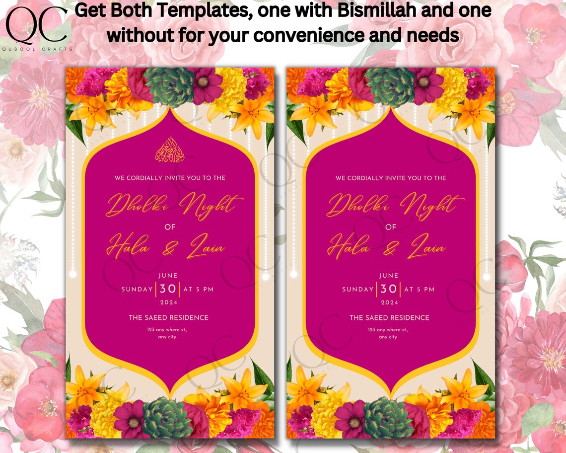 Animated Mehndi Dholki Night Invitation, Floral Pink (digital Download ...