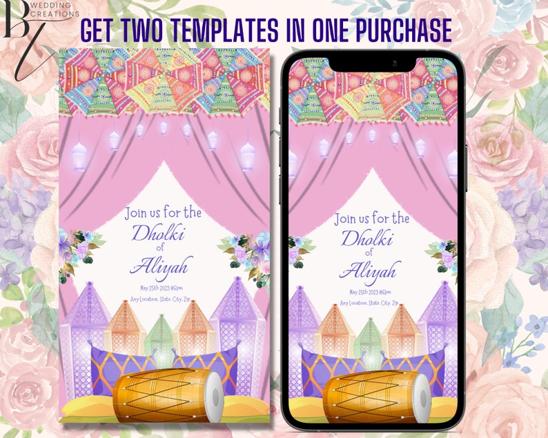 Editable Dholki Sangeet Mayoun Mehndi Haldi Invitation Card Digital ...