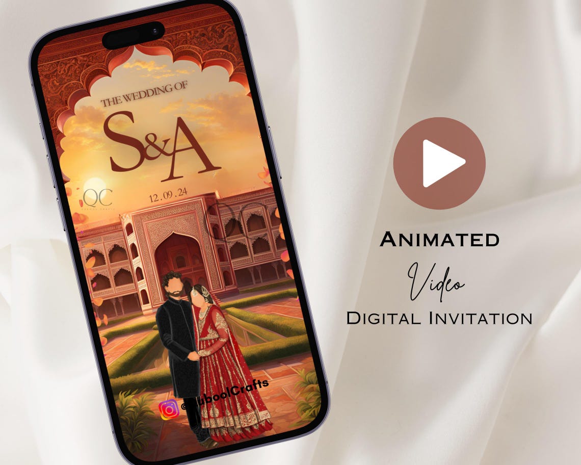 Animated Red Baraat Shaadi Engagement Regal Nikkah Wedding Digital Desi ...