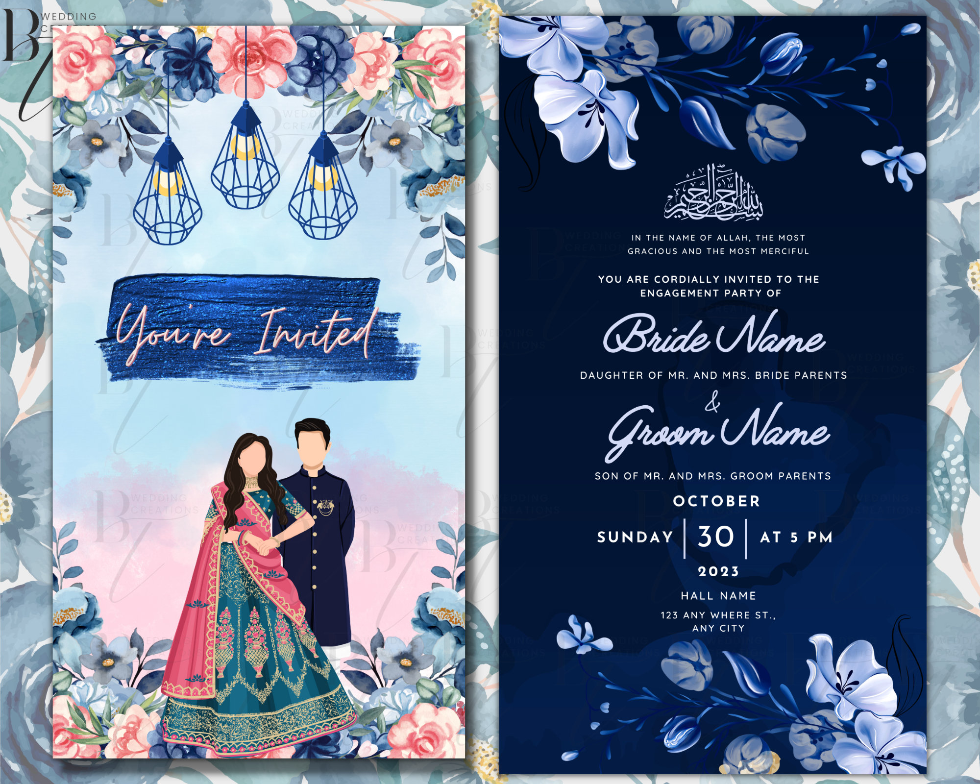 Animated Royal Ice Blue Engagement Walima Shaadi Nikkah Wedding Digital ...