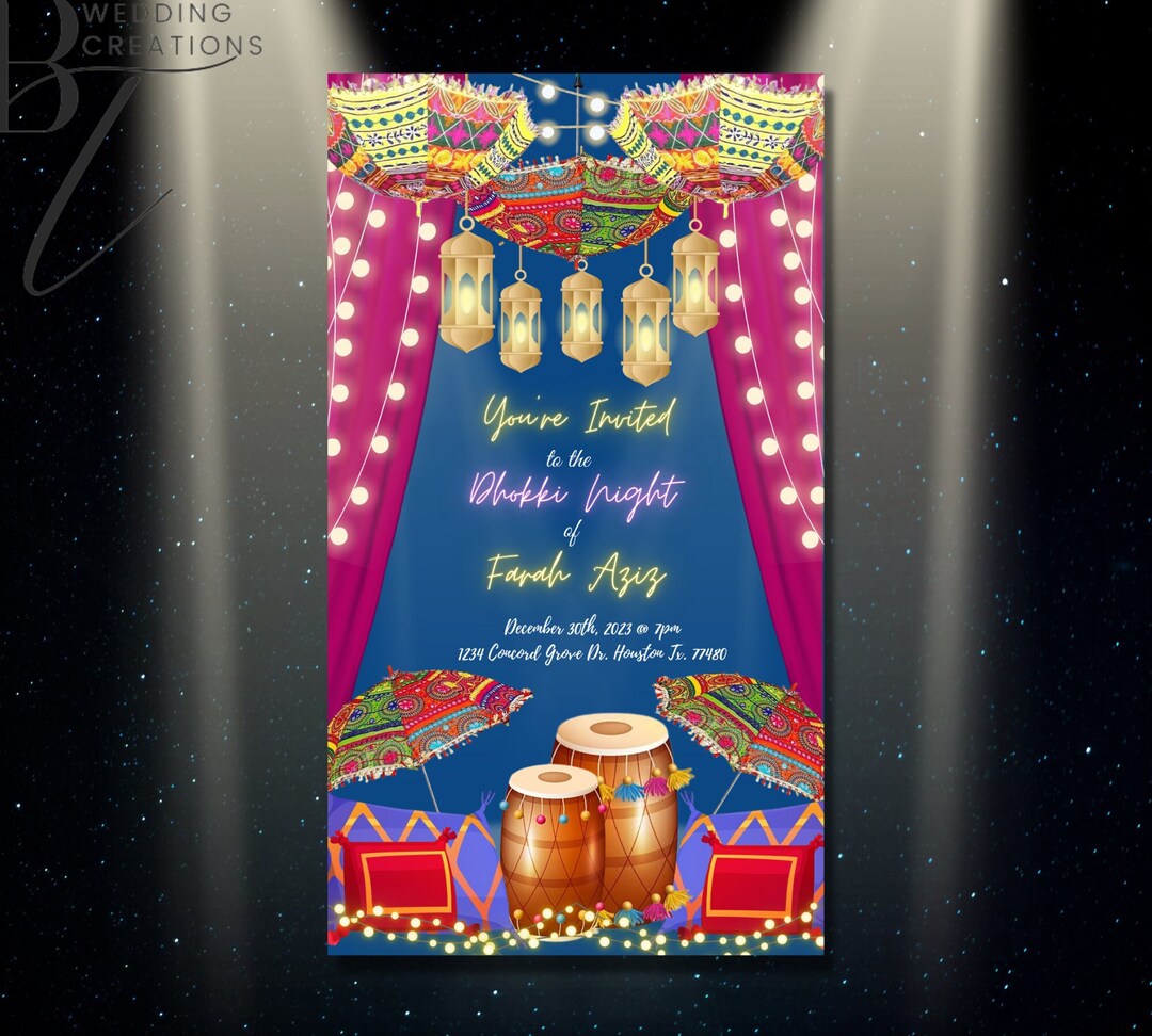 Editable Dholki Sangeet Mayoun Mehndi Invitation Card Digital - Etsy