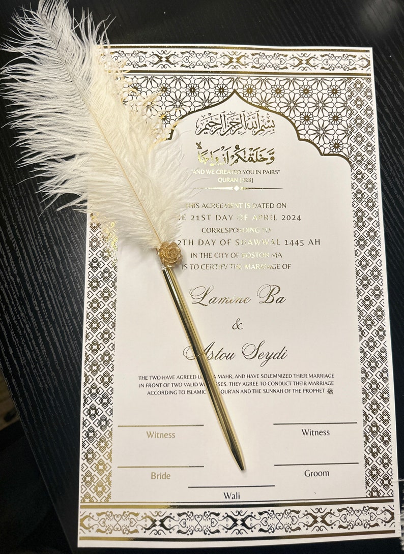 Luxury Gold Foil Nikkah Contract Pen Personalized Muslim Cards ...