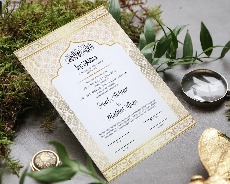 Digital Editable Nikkah Contract Personalized Muslim Cards Nikkanama ...