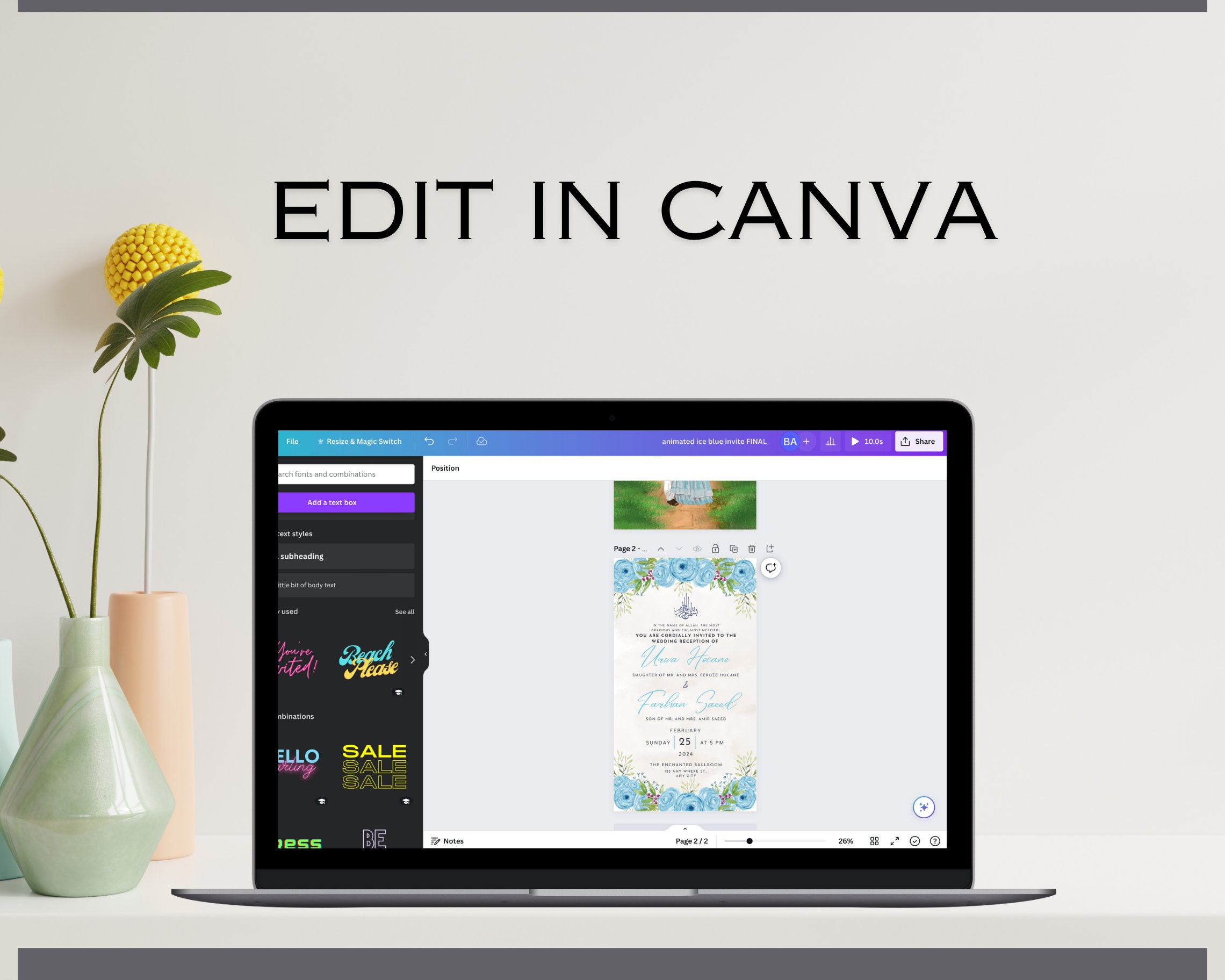 Animated Ice Blue Sunset Digital Nikkah Ceremony Shaadi Walima Wedding ...