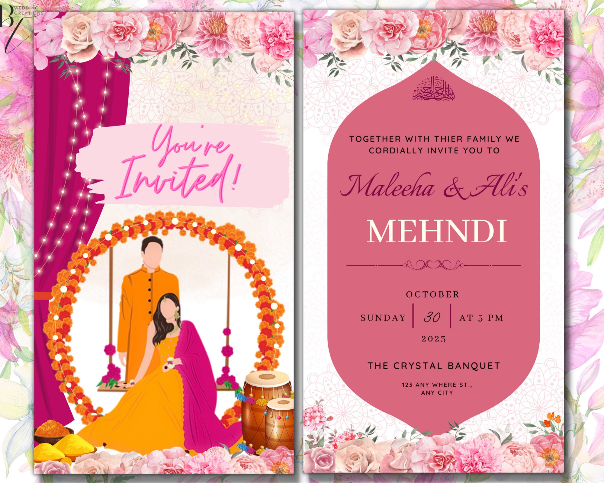 Animated Digital Mayoun Mayun Mehndi Haldi Pithi Dholki Sangeet Wedding ...