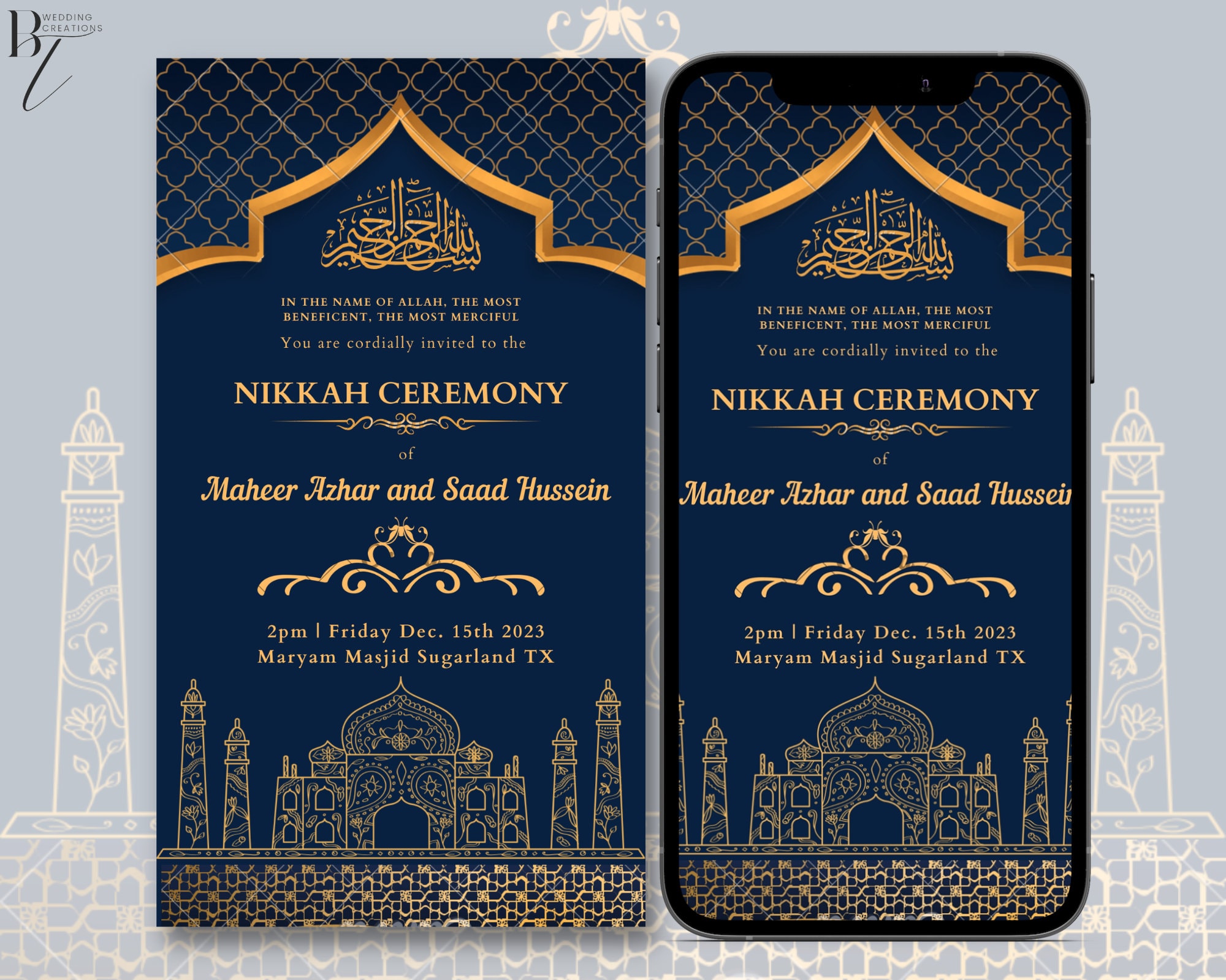 Editable Nikkah Shaadi Walima Card Wedding Card Muslim Invitations Desi ...