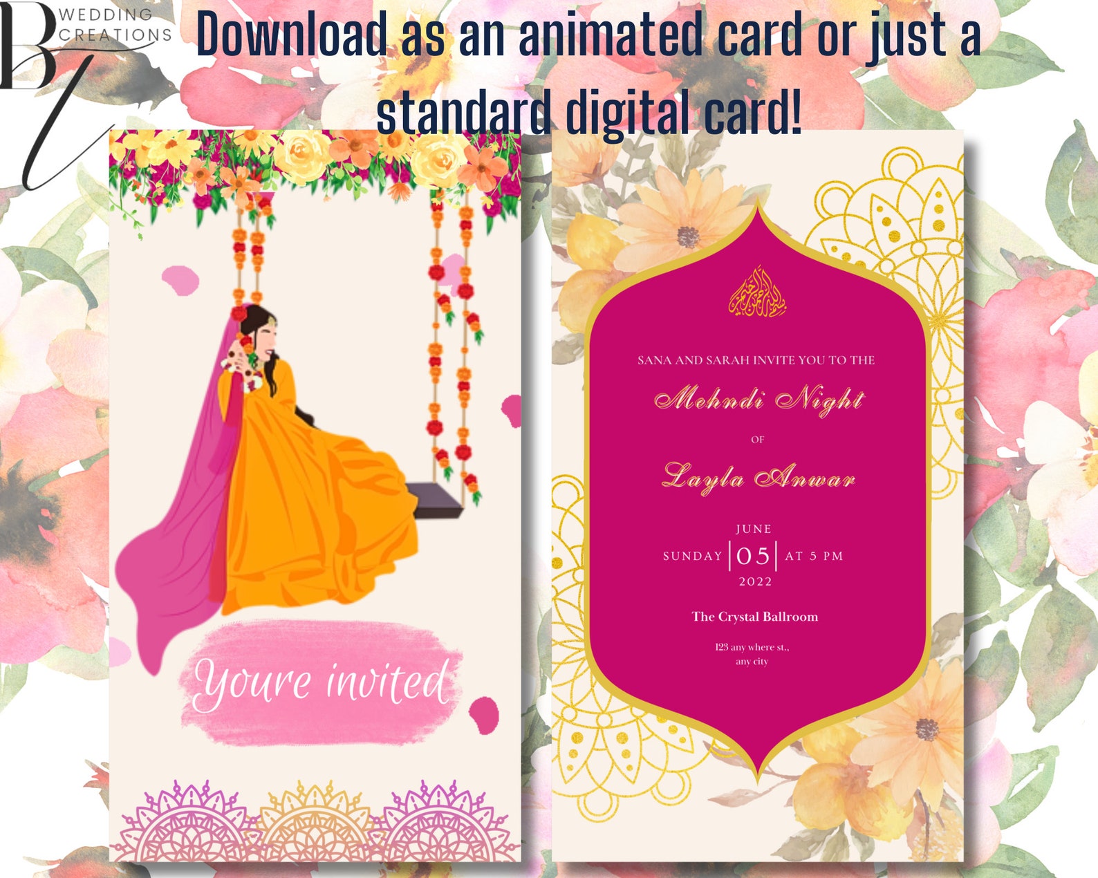 Animated Mehndi Dholki Haldi Mayoun Custom Digital Wedding Invitation ...