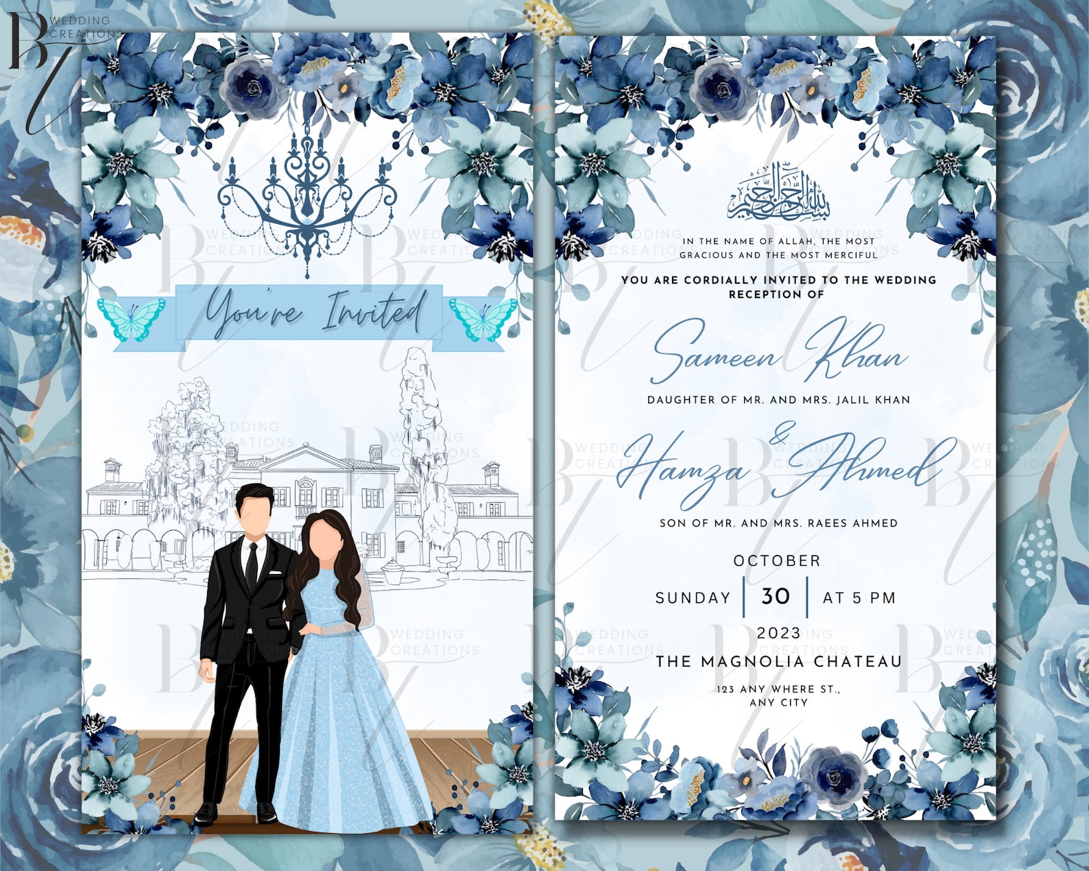 Animated Blue Walima Digital Reception Shaadi Nikkah Engagement Wedding ...