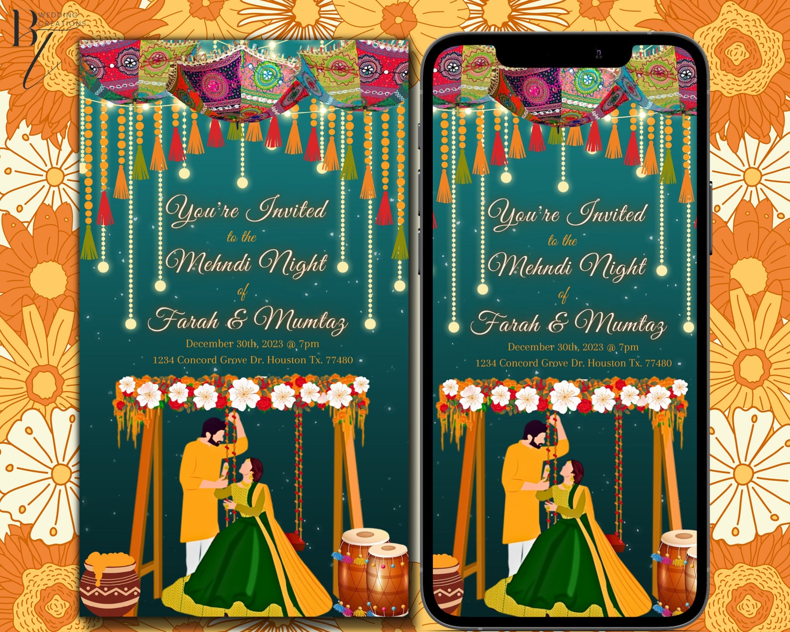 Editable Henna Mehndi Haldi Mayoun Mayun Dholki Pithi Sangeet ...