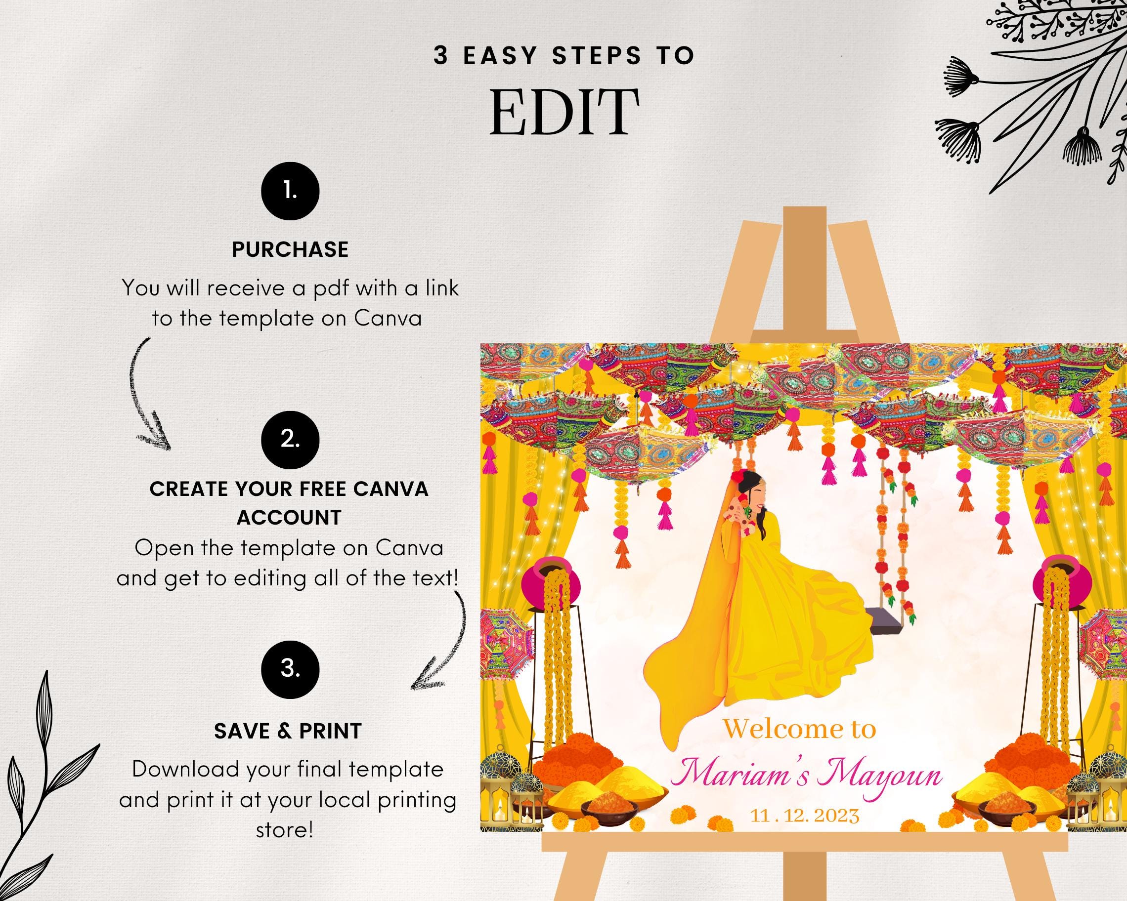 Editable Welcome Sign for Mayoun Haldi Mehndi Mayun Dholki Desi Wedding ...