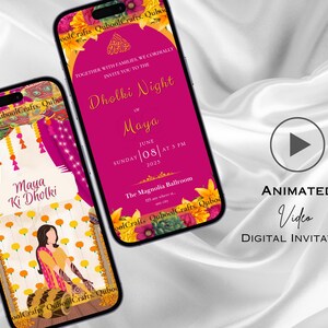 Pink Animated Digital Mehndi Mayoun Mayun Haldi Dholki Invitation Card ...